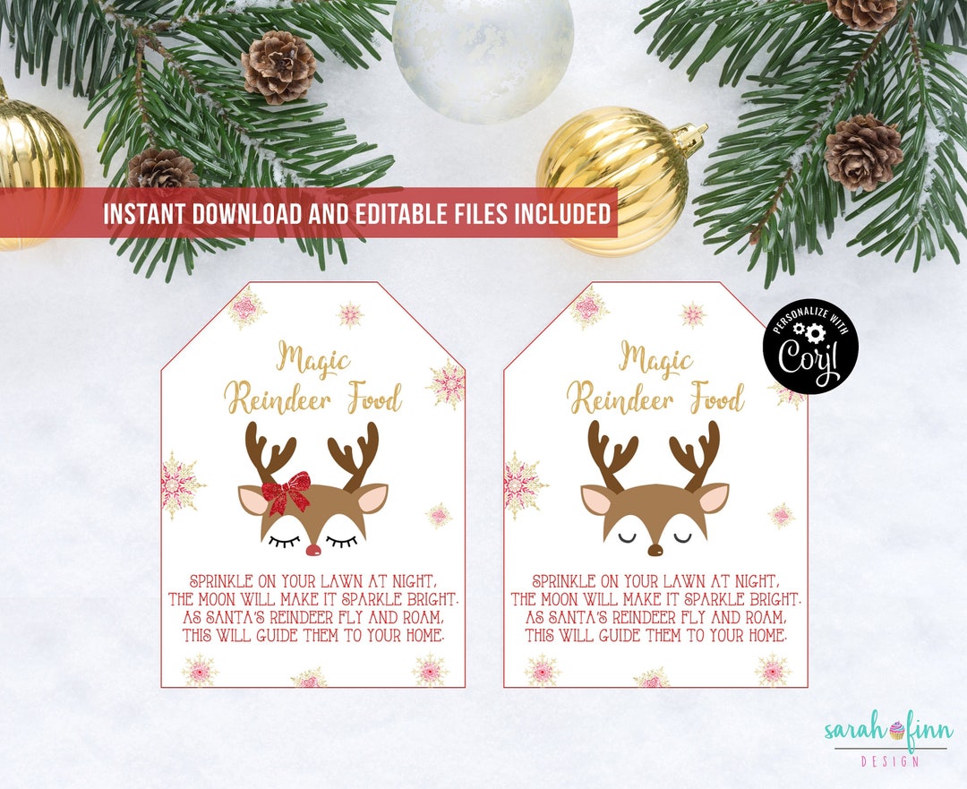 Magic Reindeer Food Tags Instant Download and Editable Files Printable ...