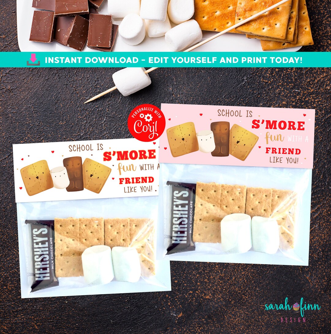 Editable Smores Valentines Day Treat Bag Toppers School Valentine's S ...