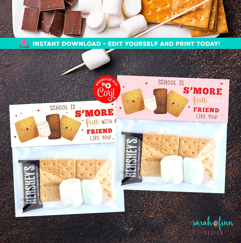 Editable Smores Valentines Day Treat Bag Toppers School - Etsy