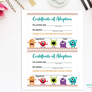 Adopt a Monster Printable Sign and Certificate Monsters Halloween ...