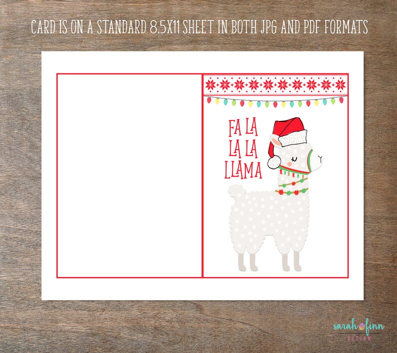 Llama Christmas Card Printable Card Fa La La Llama Instant | Etsy