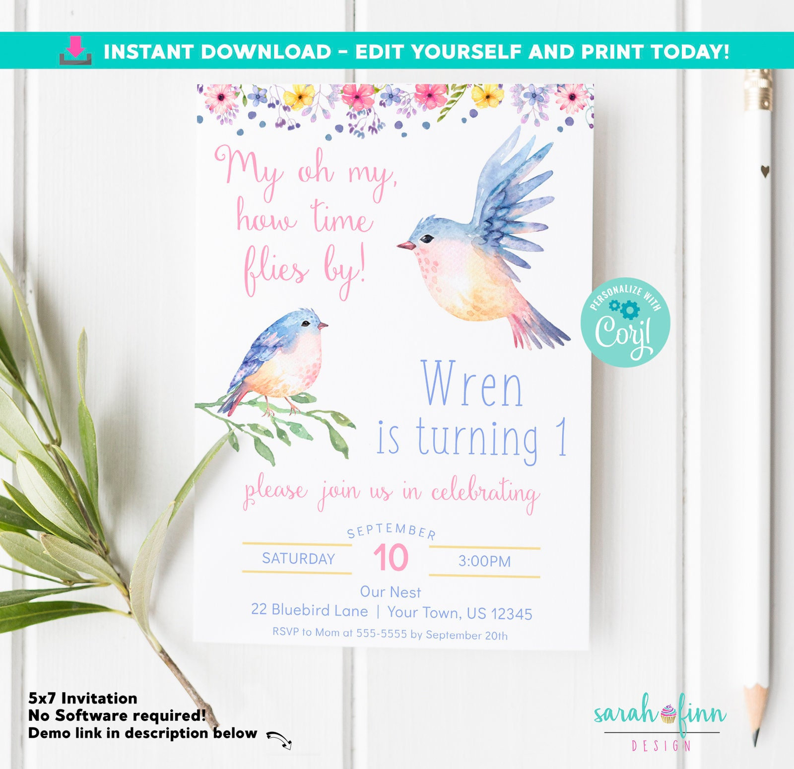 Bird Birthday Invitation Bird Invitation Bird First Birthday - Etsy