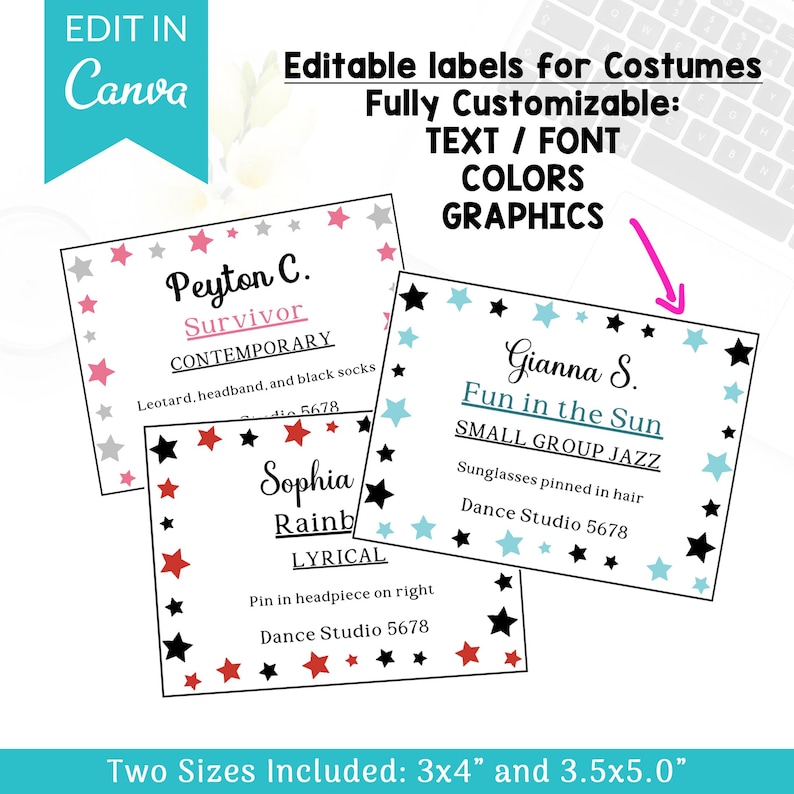 Dance Costume Cards Printable Garment Bag Labels for Dance Cheer ...