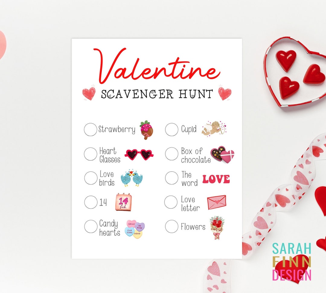 Valentine's Day Scavenger Hunt Printable for Kids Valentine Scavenger ...