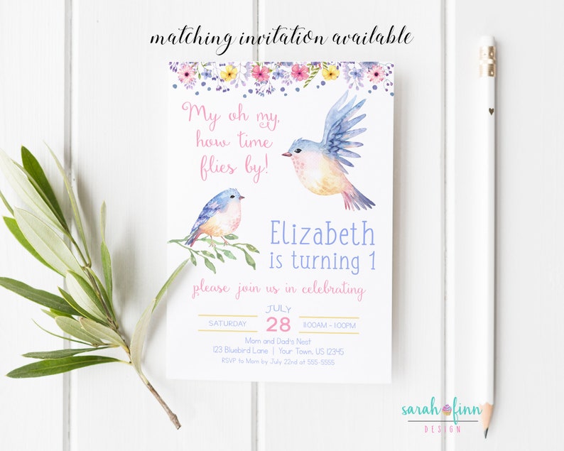 Bird Happy Birthday Banner Little Birdie Floral Printable Instant ...