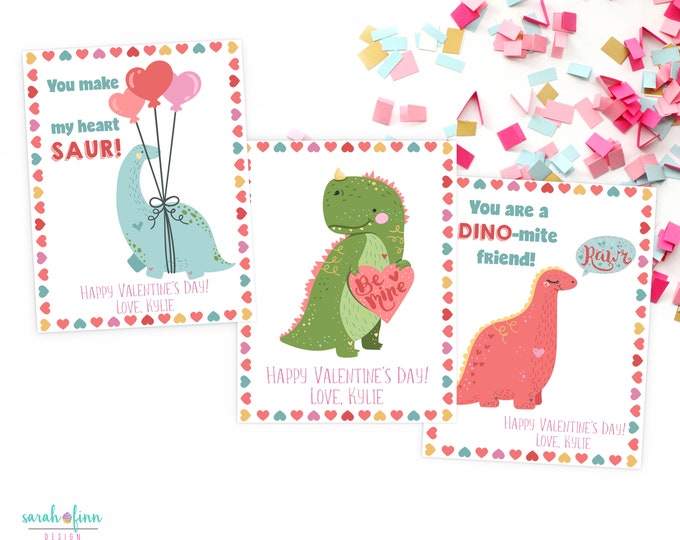 Dinosaur Valentines - Printable Valentine Cards - Dinosaur Cards - Kids ...