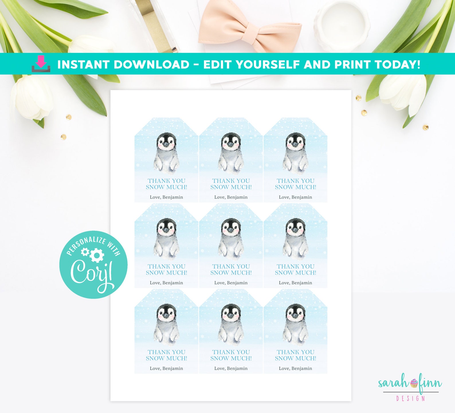 Penguin Favor Tags Arctic Party Thank You Tags Instant - Etsy