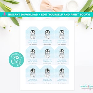 Penguin Favor Tags Arctic Party Thank You Tags Instant Download Edit ...