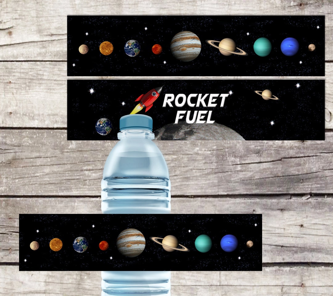 Space Water Bottle Labels Printable Water Bottle Labels Planets Rocket ...