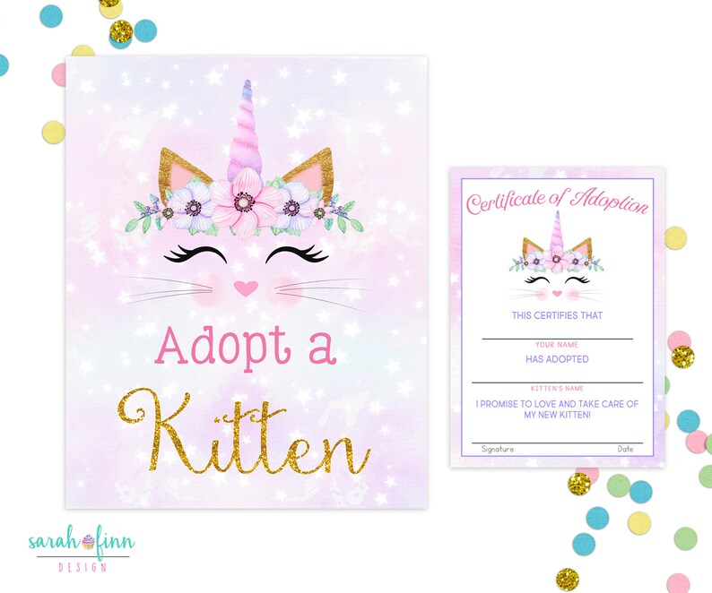 Adopt a Kitten Sign and Certificate Caticorn Printable Cat - Etsy