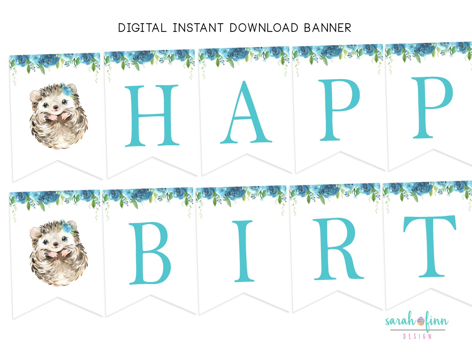 Hedgehog Happy Birthday Banner Printable Instant Download Girl - Etsy