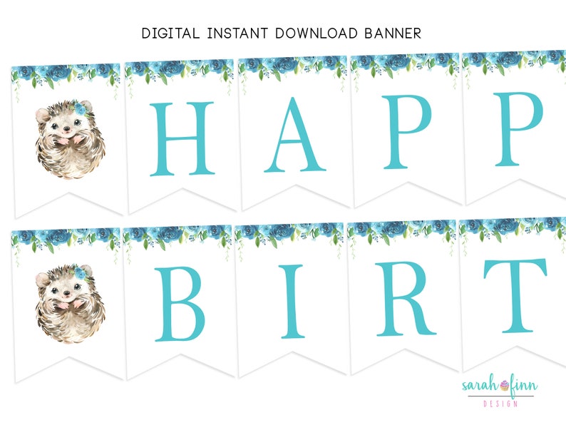 Hedgehog Happy Birthday Banner Printable Instant Download Girl - Etsy