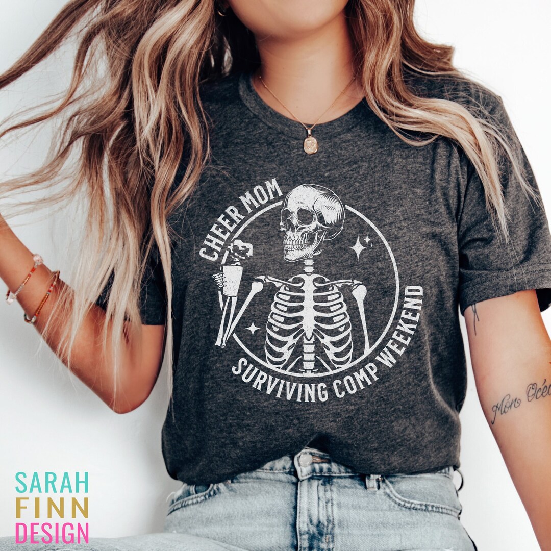 Skeleton Cheer Comp Shirt Cheer Mom Shirt Skeleton Coffee Cheer T-shirt ...