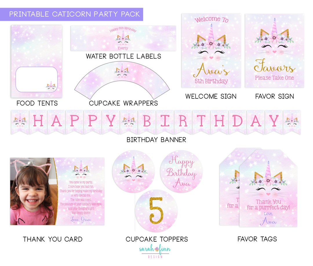Caticorn Birthday Printable Party Pack Cat Unicorn Cats Birthday Party ...