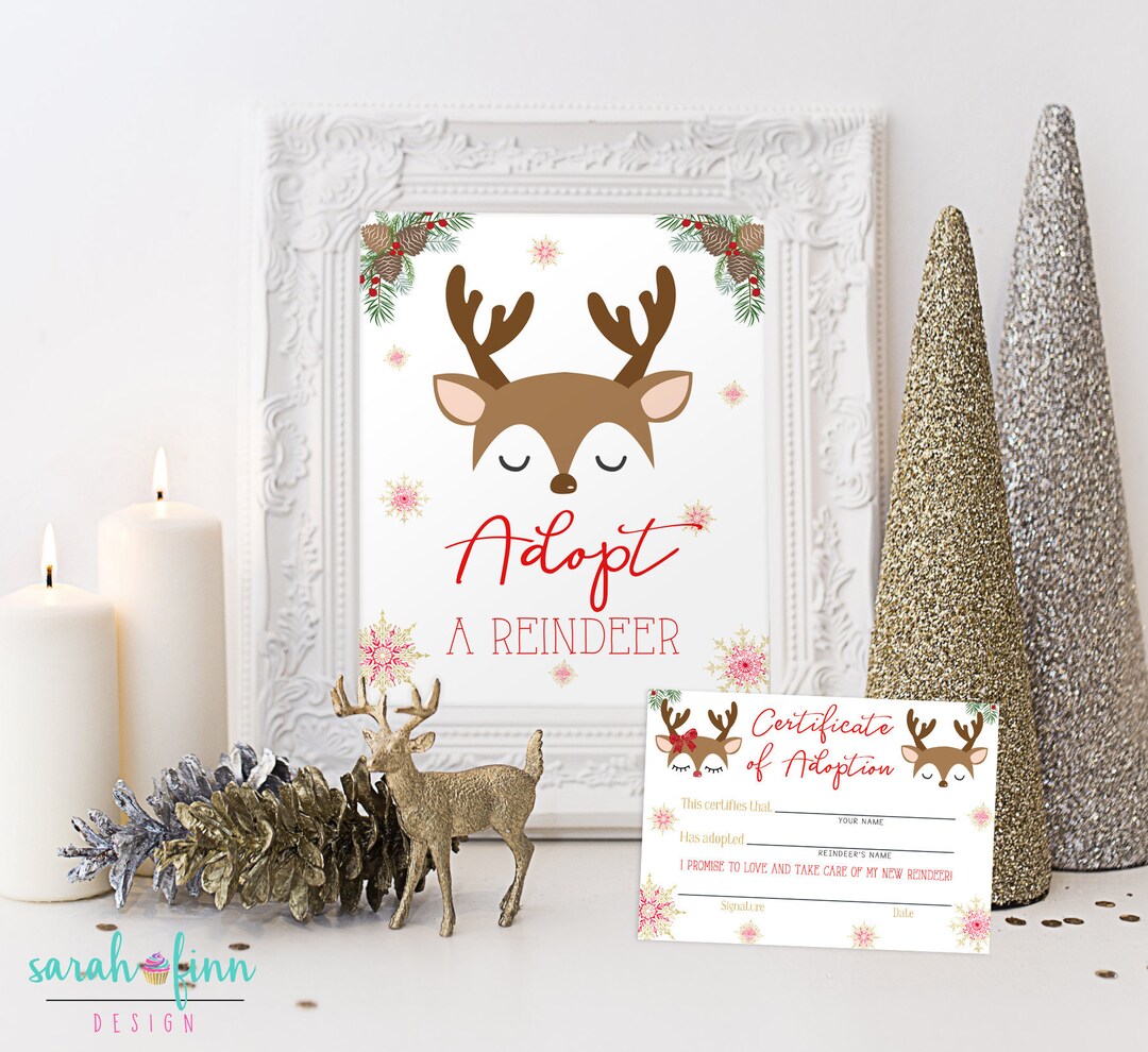 Adopt a Reindeer Printable Sign and Certificate Boy Winter Birthday ...
