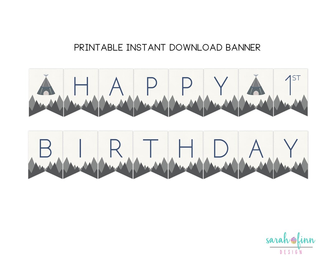 Mountain Birthday Banner Printable Instant Download Wild One Teepee ...