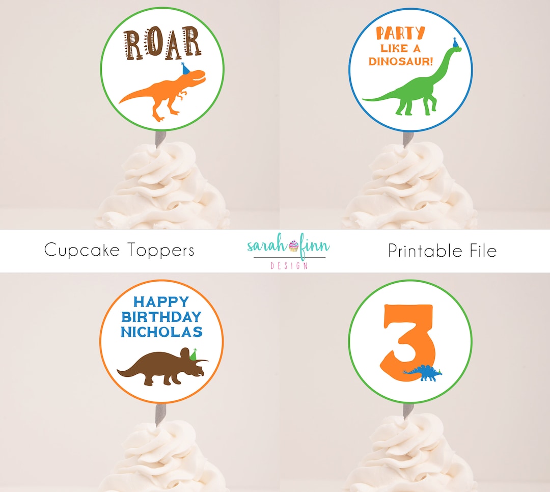 Dinosaur Cupcake Toppers Printable Birthday Cupcake Boy Dino - Etsy