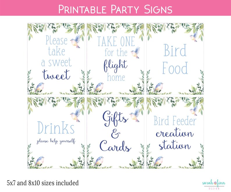 Bird Party Sign Set Printable Bird Party Signs Birthday Decor - Etsy