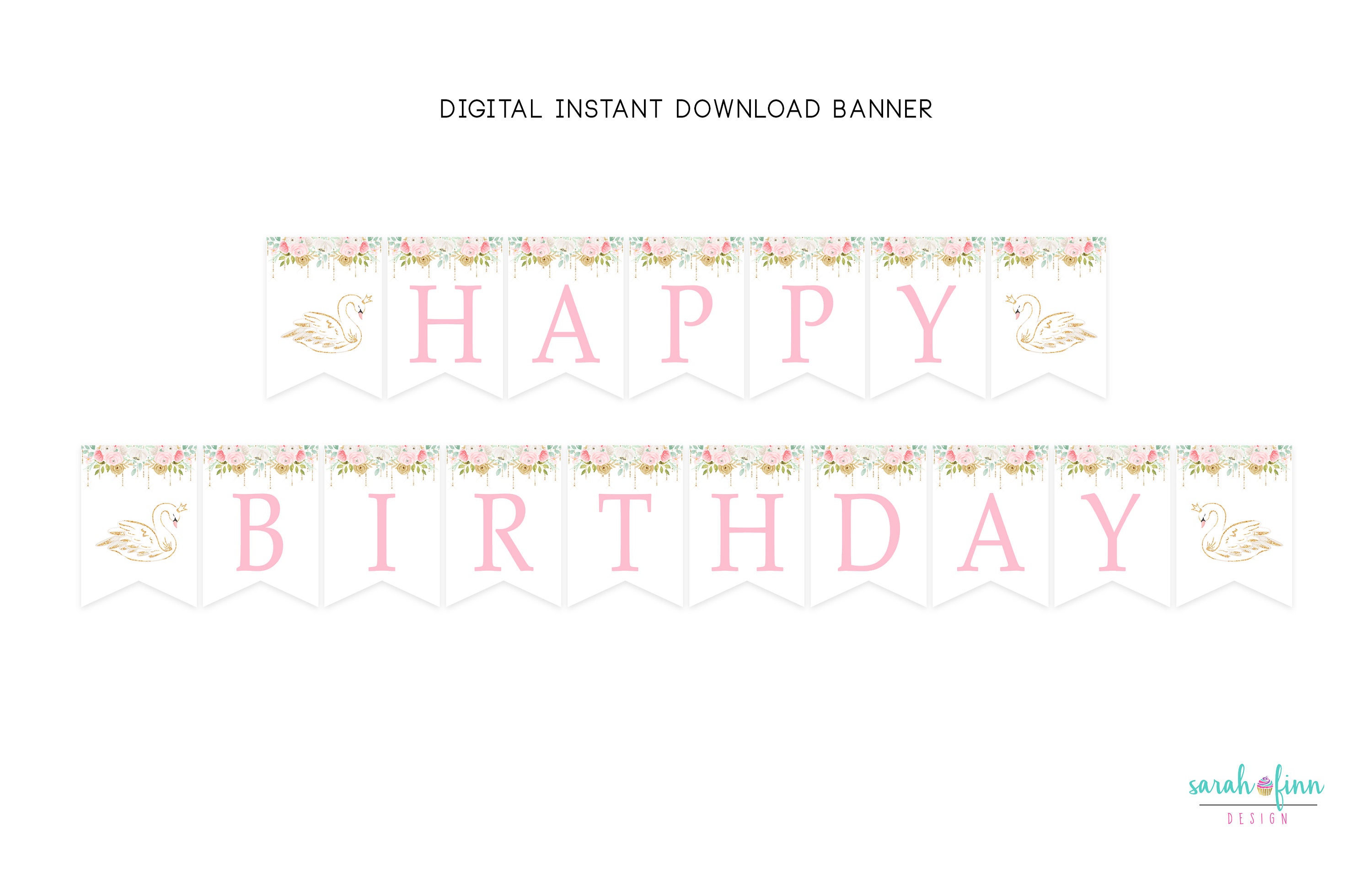 Swan Printable Party Pack Blush Pink 1st Birthday Swan Party | Etsy