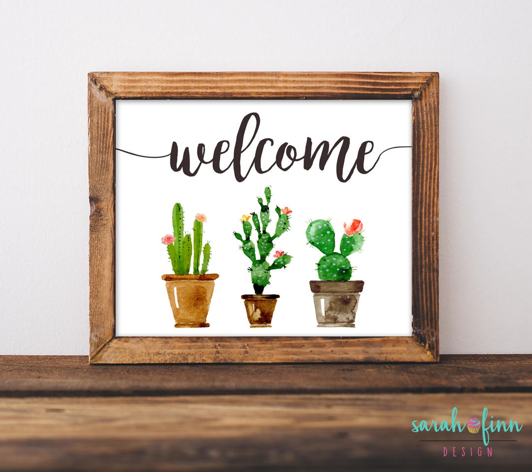 Cactus Welcome Sign Watercolor Cactus Art Print Teacher Gift Baby ...