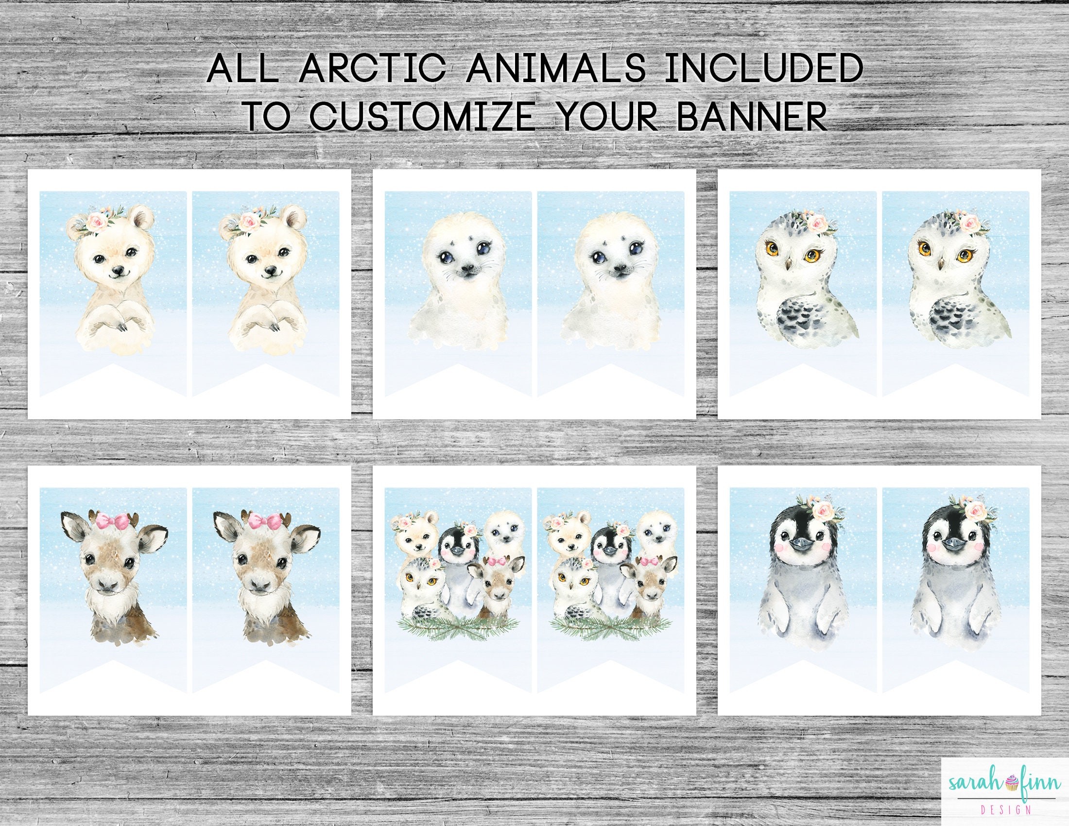 Arctic Animals Girl Happy Birthday Banner Printable Instant - Etsy