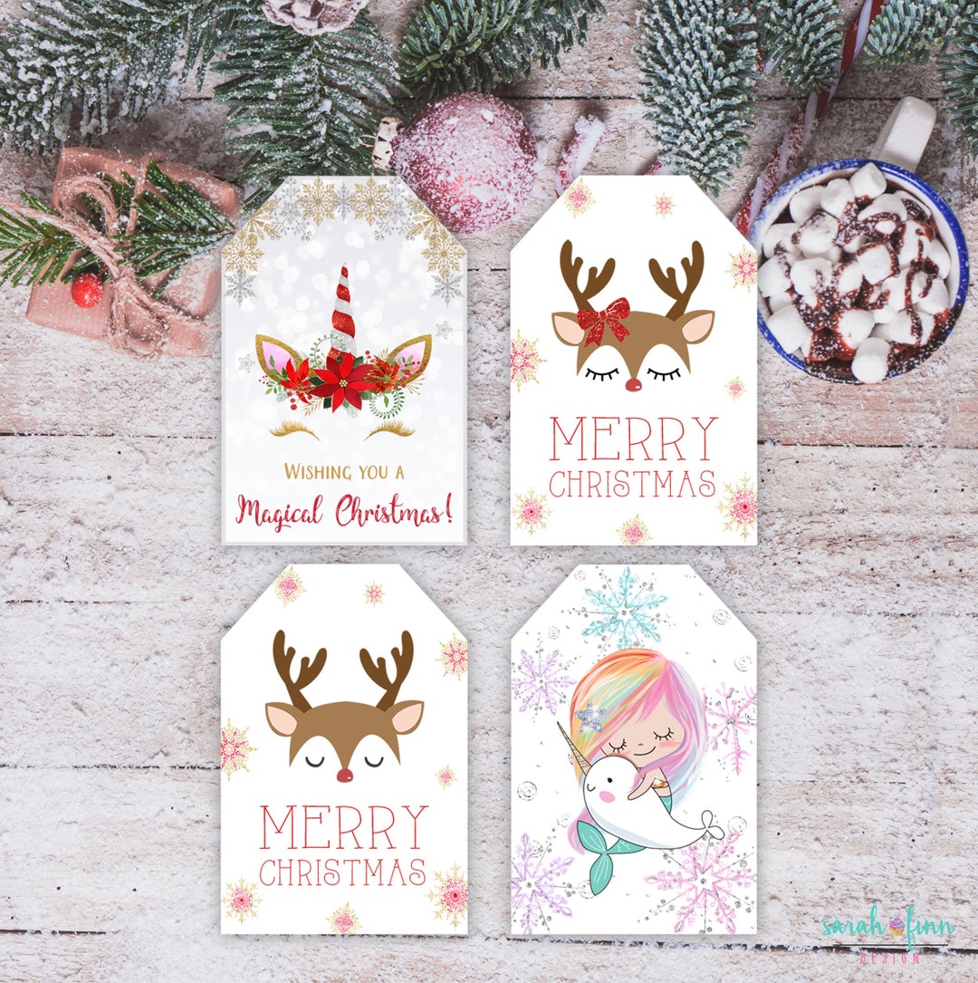 INSTANT DOWNLOAD Reindeer Tags Mermaid Narwhal Unicorn Christmas Gift ...