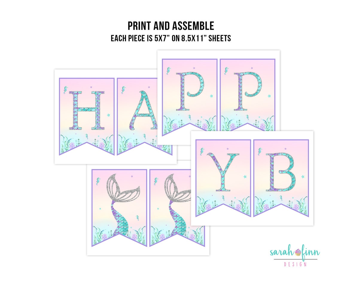 Mermaid Birthday Banner Printable Instant Download Under the - Etsy