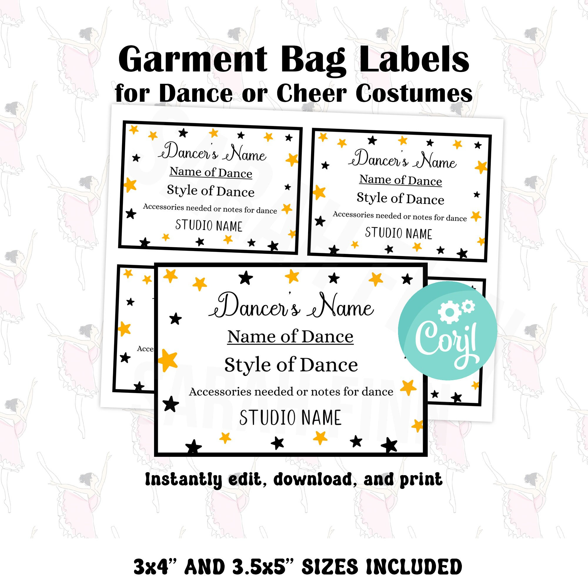 Dance Costume Cards Printable Garment Bag Labels for Dance Cheer ...
