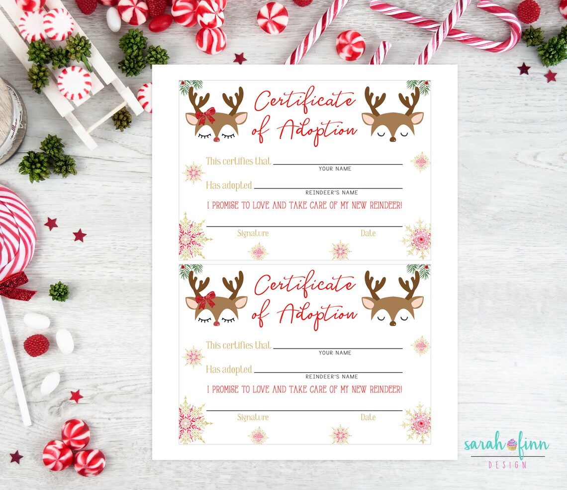 Adopt a Reindeer Printable Sign and Certificate Girl Winter Birthday ...