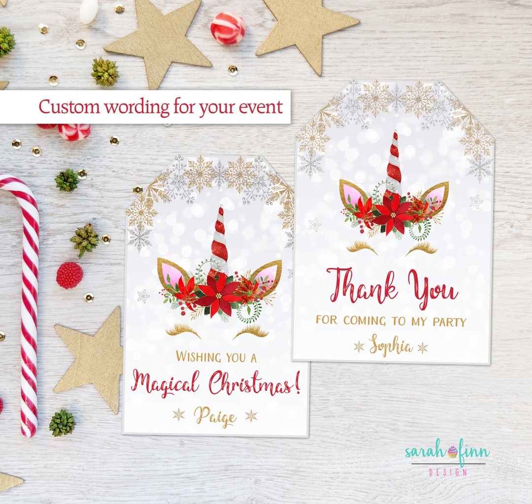 Christmas Unicorn Favor Tags Christmas Unicorn Gift Tags Magical ...