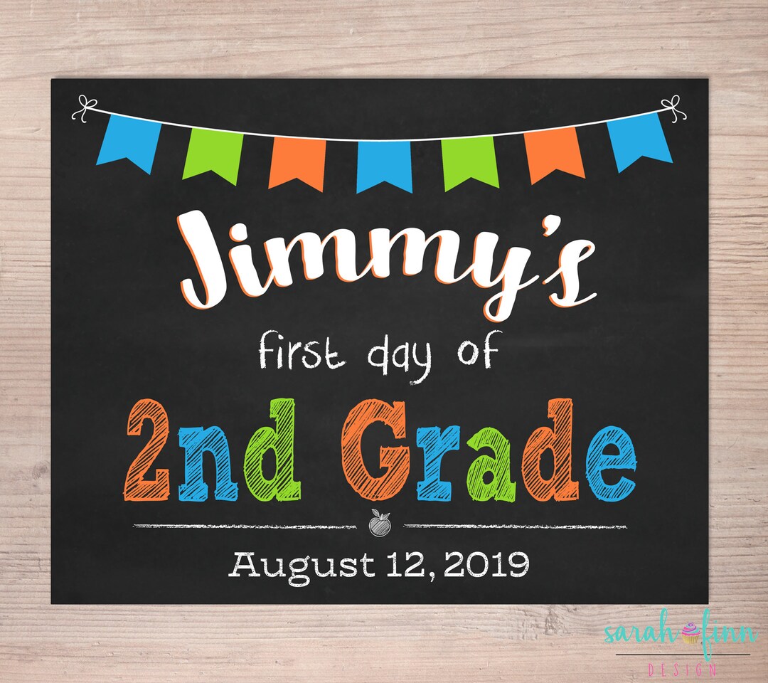 First Day of School Kindergarten Sign Boy Blue Orange Green Printable ...