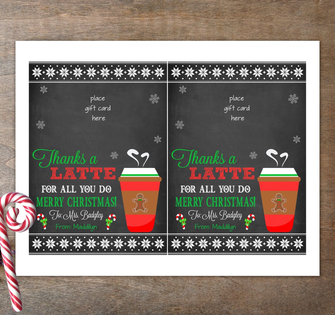 Thanks a Latte Teacher Gift Teacher Appreciation Christmas Coffee ...