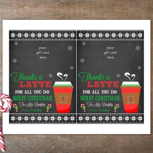 Thanks a Latte Teacher Gift Teacher Appreciation Christmas Coffee ...