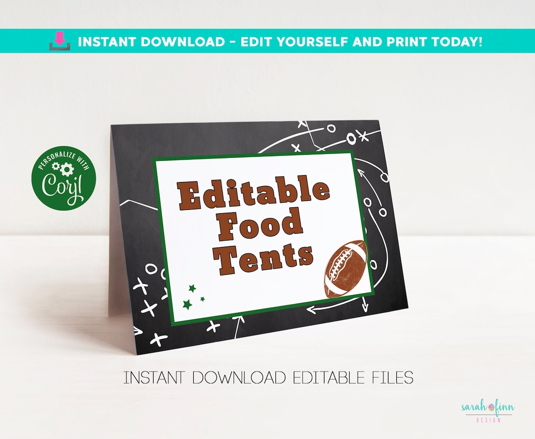Editable Football Big Game Food Tents Party Food Labels Printable ...