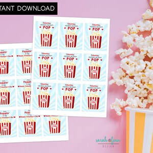 Popcorn Valentine Cards INSTANT DOWNLOAD Printable Kids Heart Pop Cards ...