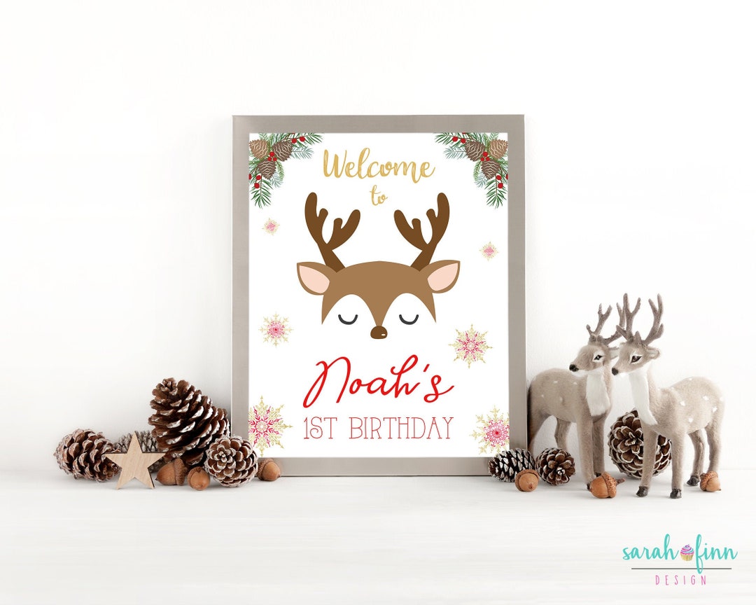 Reindeer Welcome Sign Birthday Party Boy Deer Digital Sign Printable ...