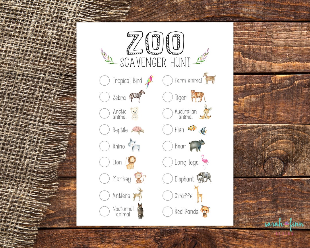 Zoo Scavenger Hunt School Field Trip Printable Kid Activity Scavenger ...