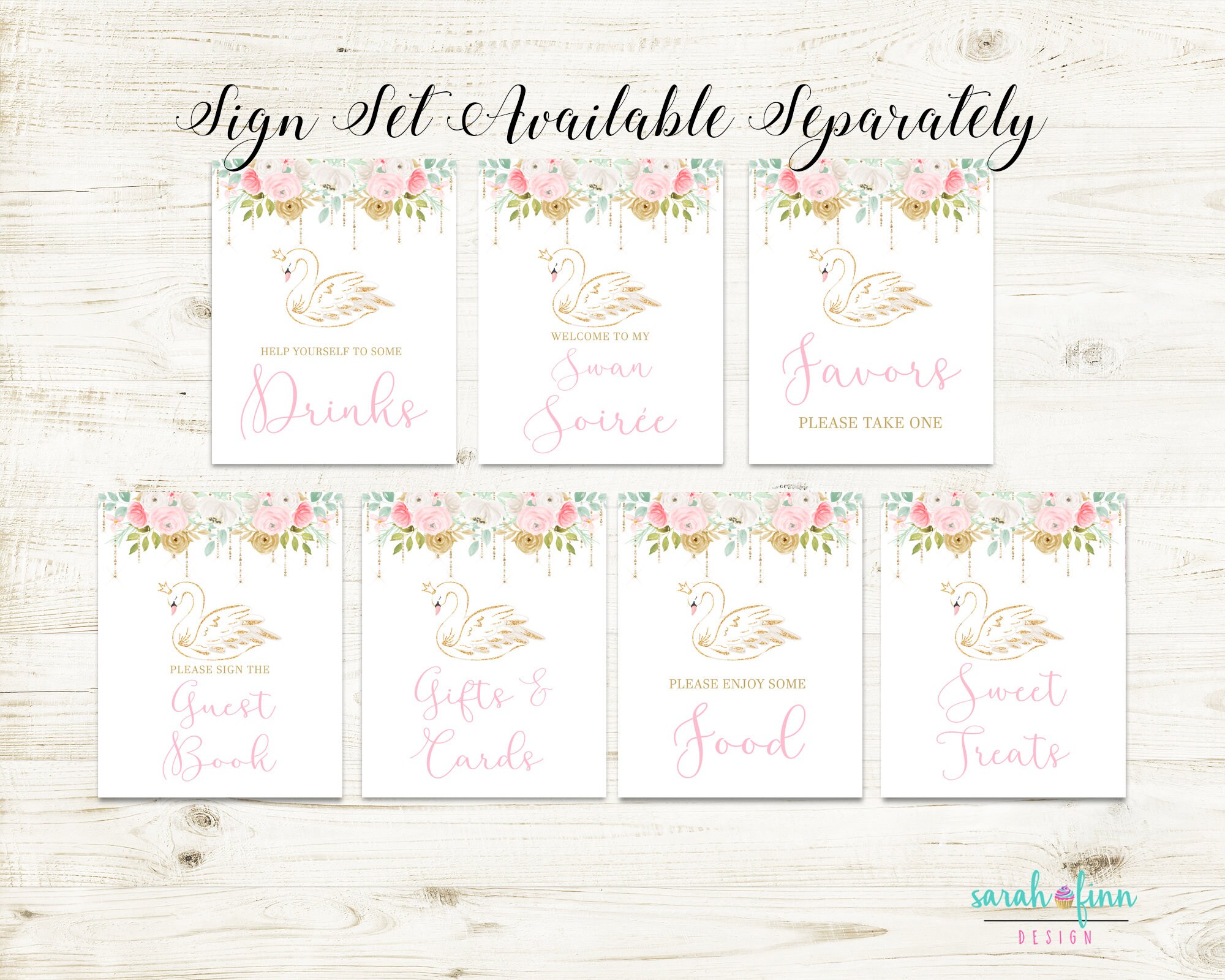 Swan Happy Birthday Banner Printable Instant Download Blush | Etsy
