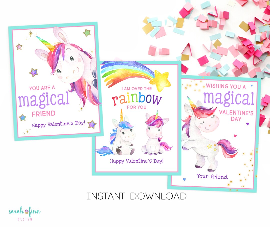 Unicorn Valentines Day Cards for Kids INSTANT DOWNLOAD Valentines Day ...