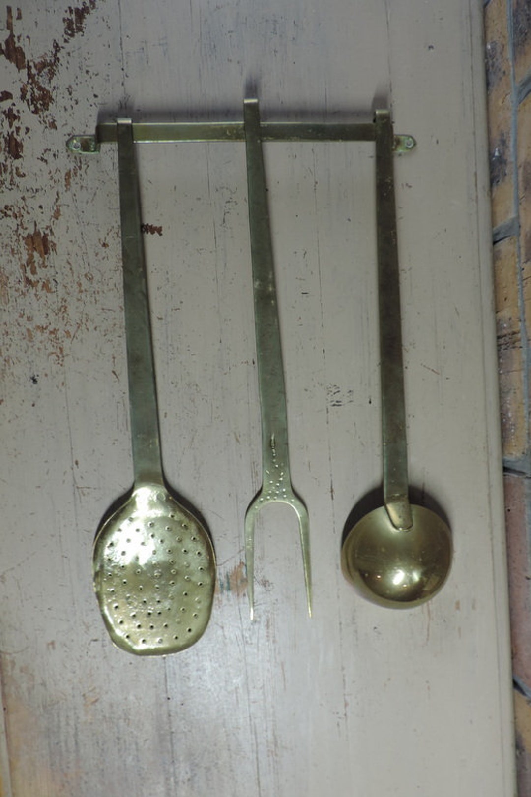 French Vintage Solid Brass Kitchen Utensils Set With Rack - Etsy