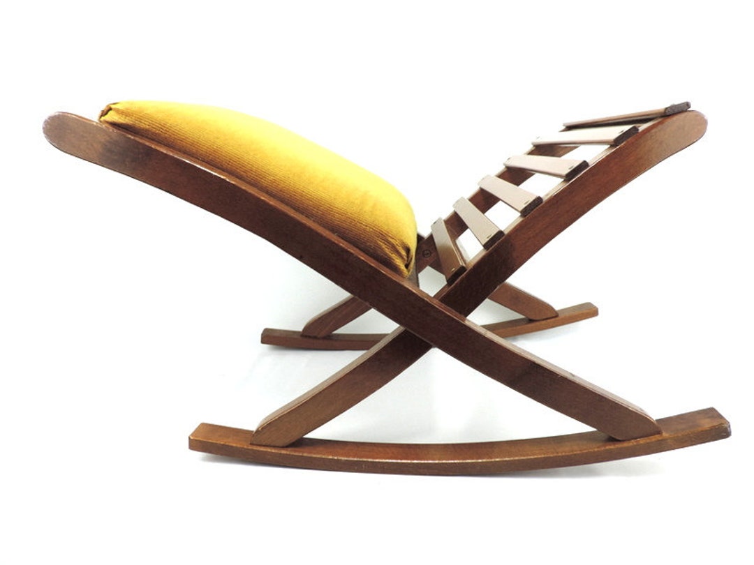 French Vintage Rocking Footstool With Yellow Cushion - Etsy