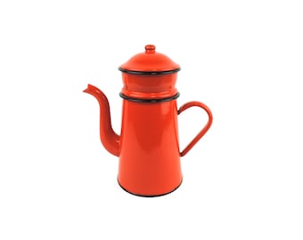 French Vintage Medium Red Enamel Coffee Pot Enamelware - Etsy