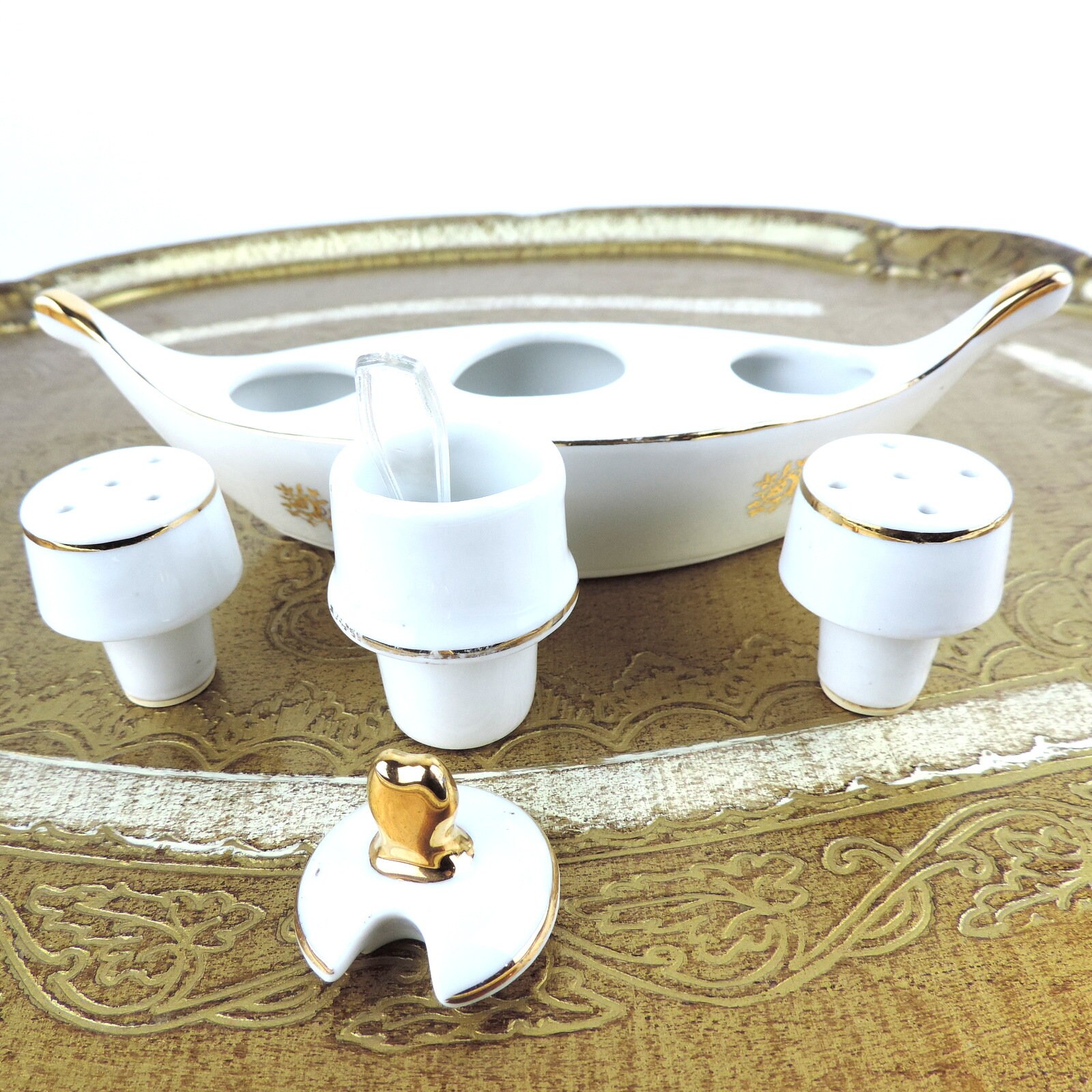 French Vintage Limoges Porcelain Boat With Salt Pepper Wells - Etsy