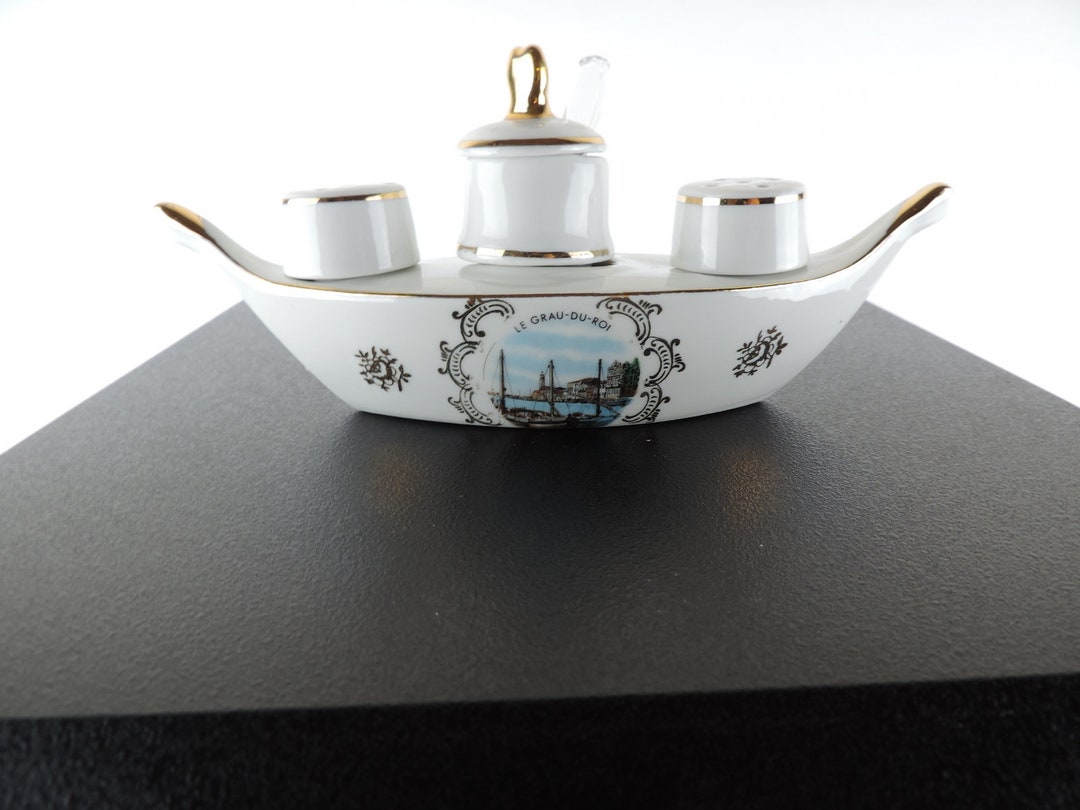 French Vintage Limoges Porcelain Boat With Salt Pepper Wells and ...