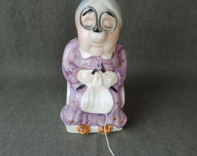French Vintage Ceramic Twine Dispenser With Scissors, Knitting Grandma ...