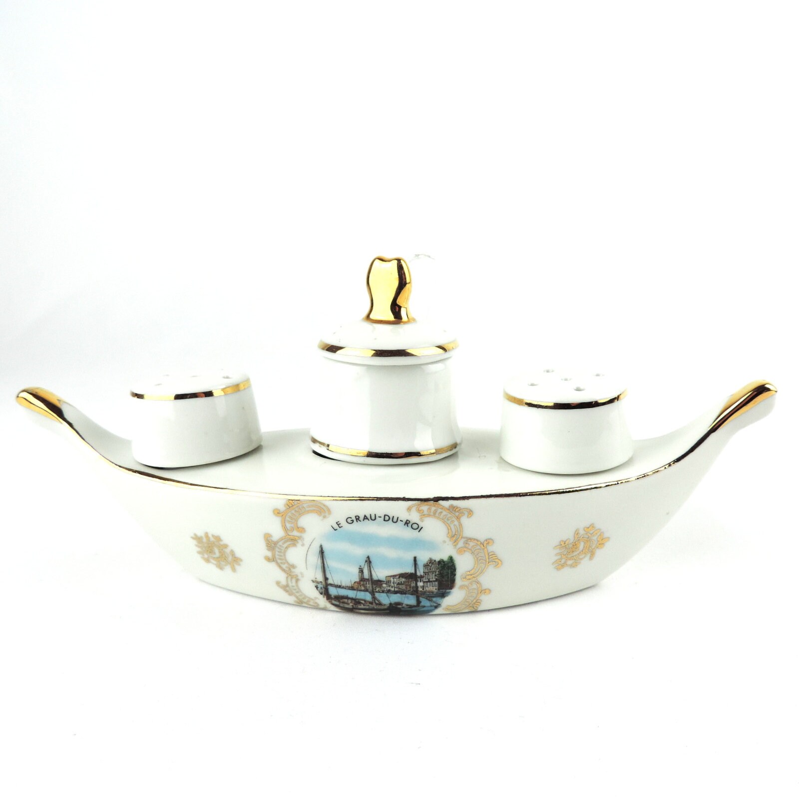 French Vintage Limoges Porcelain Boat With Salt Pepper Wells - Etsy