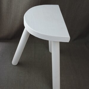 French Vintage Shabby White Tripod Half Moon Stool, Vintage 13" Tall D ...