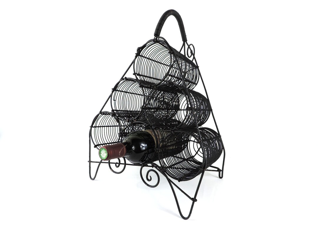French Vintage Black Wire Wine Rack, Vintage Table Top Wine Rack, 6 ...