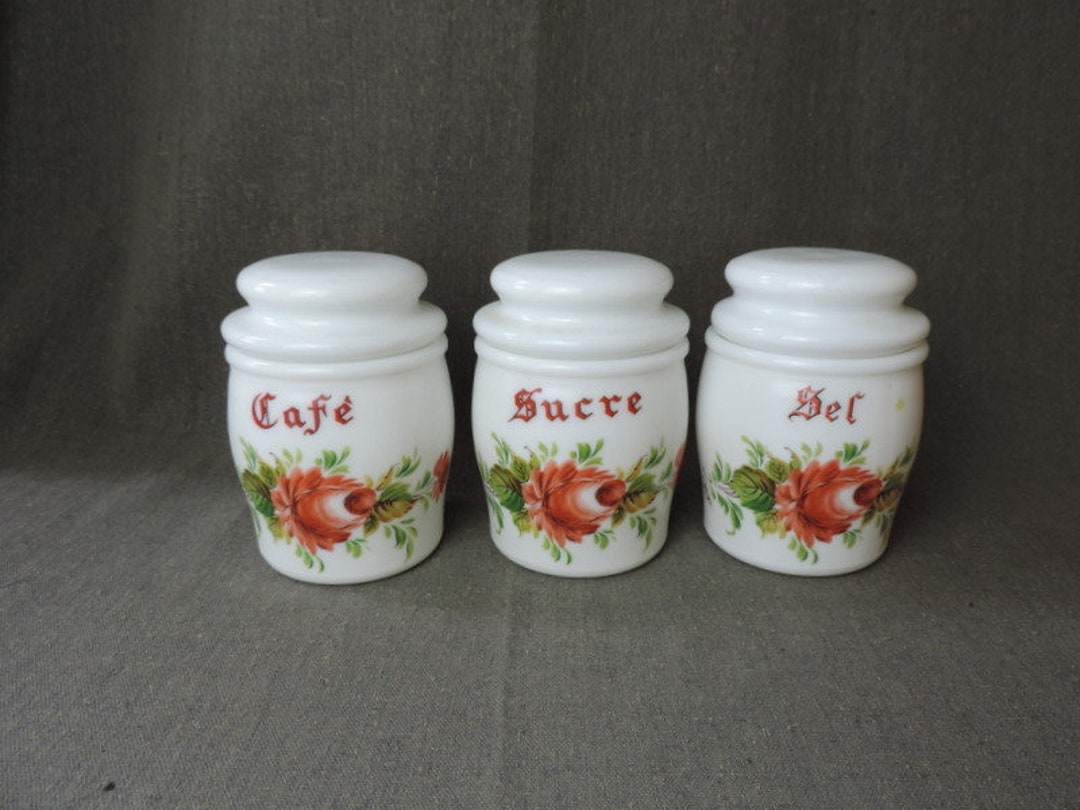 French Vintage Milk Glass Kitchen Jars Trio, French Kitchen Decor - Etsy