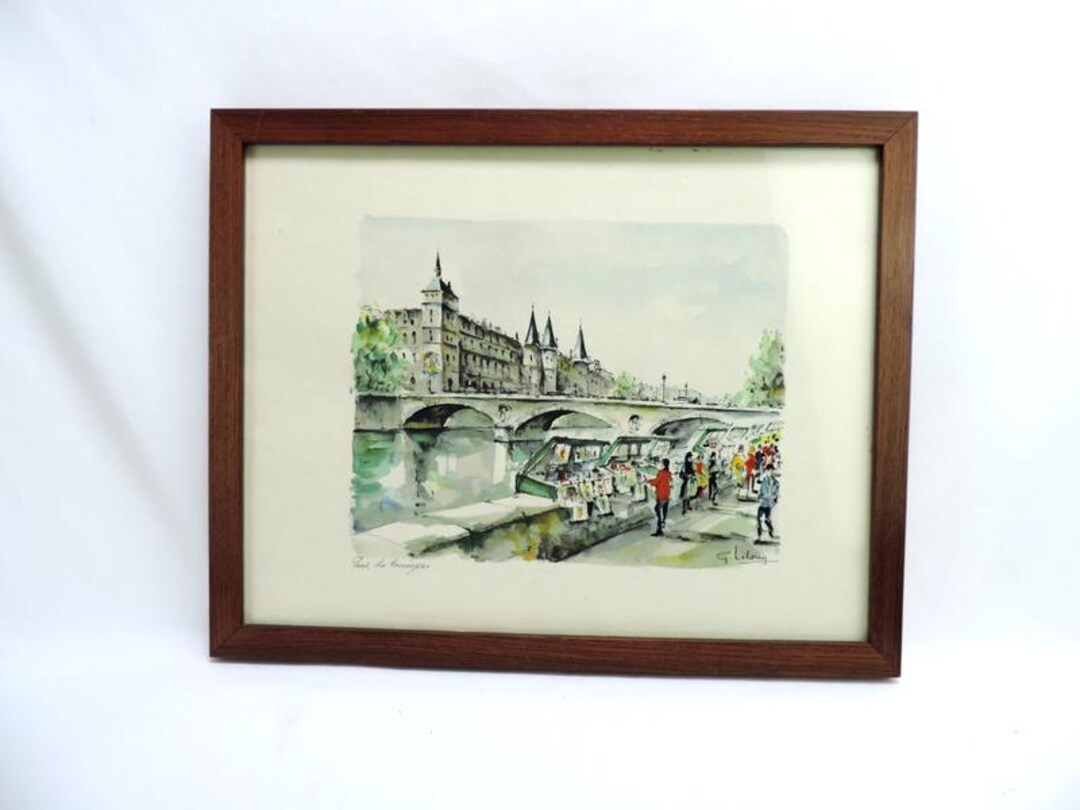 Vintage Framed Lithograph: Paris Booksellers, G. Lelong Watercolor - Etsy